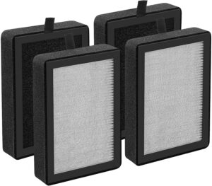 4 pack lv-h128 replacement filter compatible with levoit lv-h128 / puurvsas (hm669a) / rovacs (rv60) purifiers, 3-in1 hepa filter, activated carbon filter and pre-filter