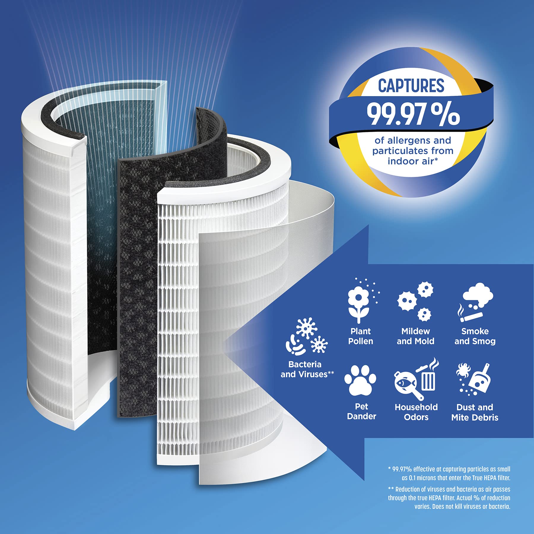 Clorox Large Room Air Purifier True HEPA Replacement Filter, 1,500 Sq. Ft. Capacity, Removes 99.97% of Allergens up to 0.1 Micron, Compatible with 11010 & 11011, 1 Count (12010)