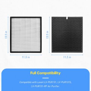 LV-PUR131 Replacement Filters Compatible with LEVOIT LV-PUR131 and LV-PUR131S Air Purifier, LV-PUR131-RF, 2 Pack True HEPA and Activated Carbon Filters (2 HEPA + 2 Carbon Filters)