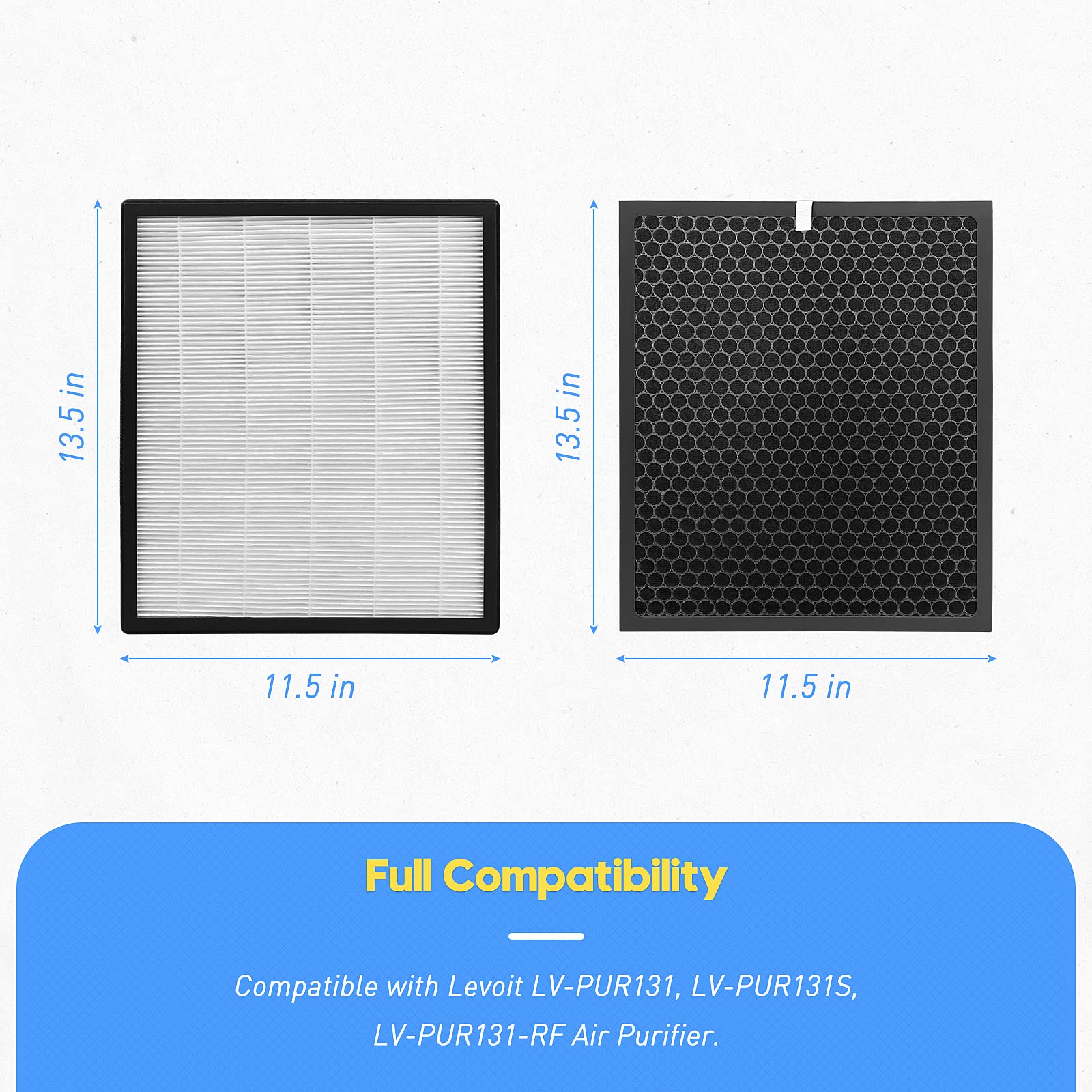 LV-PUR131 Replacement Filters Compatible with LEVOIT LV-PUR131 and LV-PUR131S Air Purifier, LV-PUR131-RF, 2 Pack True HEPA and Activated Carbon Filters (2 HEPA + 2 Carbon Filters)