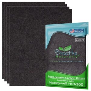 breathe naturally "r" replacement filters compatible with honeywell air purifier hpa300 or hrf-r3 series - activated carbon prefilter - made in usa - 14"x17.2"x0.2" (pack of 4 carbon prefilters)