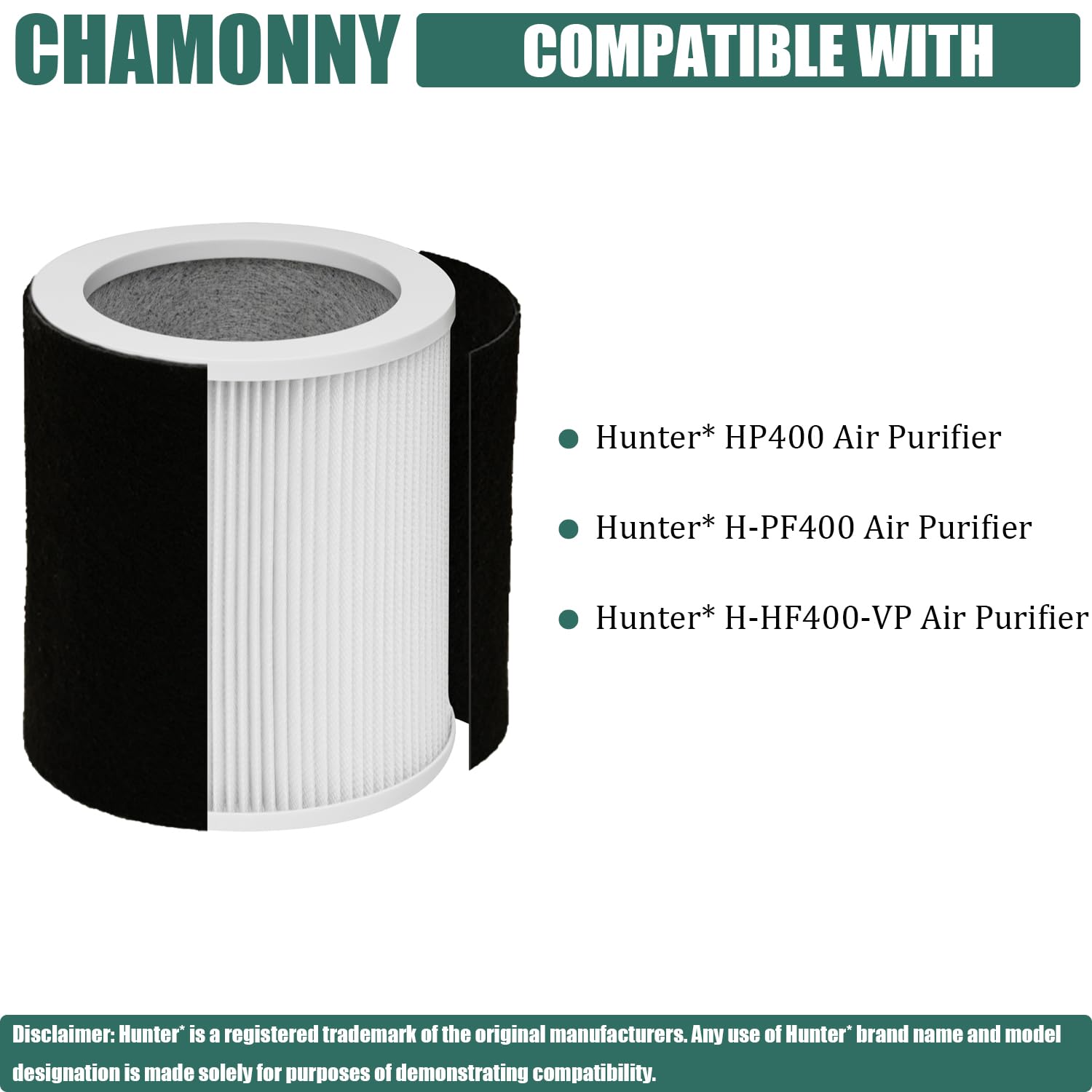 CHAMONNY H-HF400-VP Filter Replacement, Compatible with Hunter H-HF400-VP, H-PF400 and Hunter HP400 Cylindrical Tower Air Purifier, 1 True HEPA Filter + 4 Pre-Carbon Filters