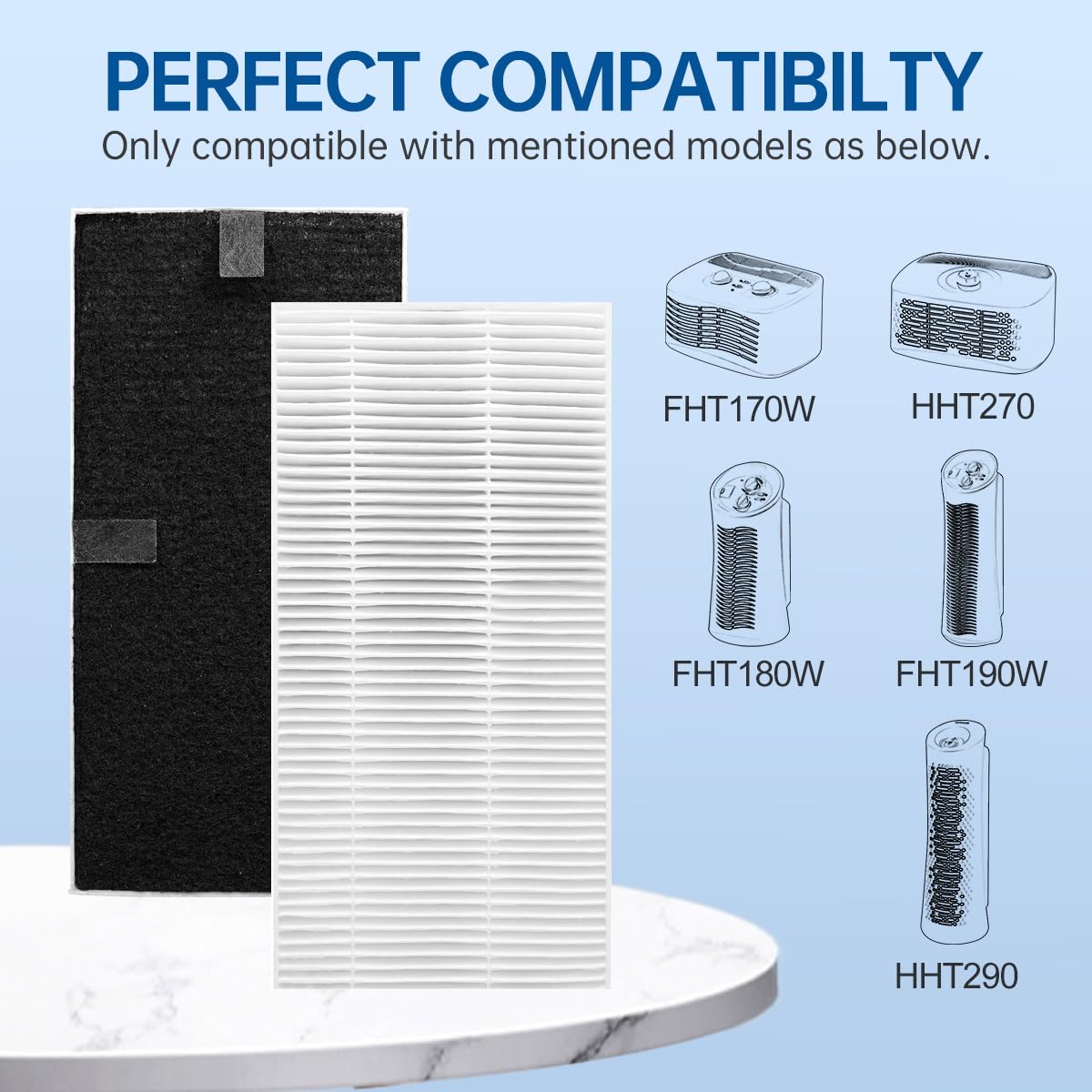 JUNHUI HEPA Replacement Filters Compatible with Honeywell U Filter HRF201B, HHT270, HHT290 and Febreze air purifier models FHT170W, FHT180W, FHT190W Air Purifier, 2 True HEPA R filter