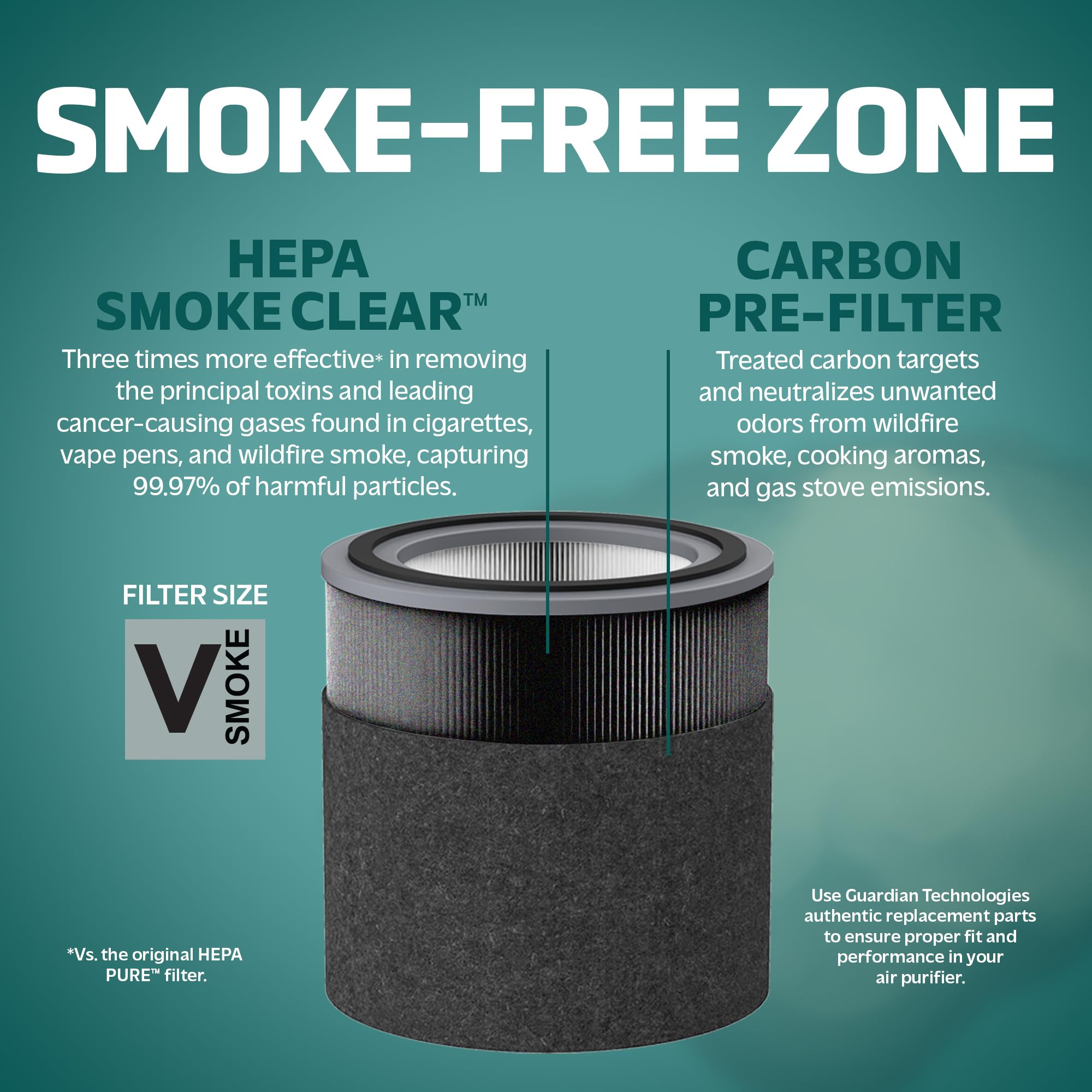 GermGuardian Filter V Smoke Clear HEPA Genuine Air Purifier Replacement Filter, Removes 99.97% of Pollutants, Smoke Toxins and Odors, for AirSafe Series and AC151, Black/Gray, FLT151SM