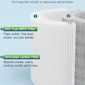 2-IN-1 Filter Replacement Compatible with Dyson TP07 / HP07 / HP09 / TP06 / HP06 / TP04 / HP04 Air Purifier, 360 Combi Glass + Carbon Air Purifier Filter