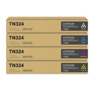 lovpain tn-324 tn324 toner cartridges set (4-pack, black/cyan/magenta/yellow) - tn324k tn324c tn324m tn324y toner cartridge replacement for konica minolta bizhub c258 c308 c368 printer