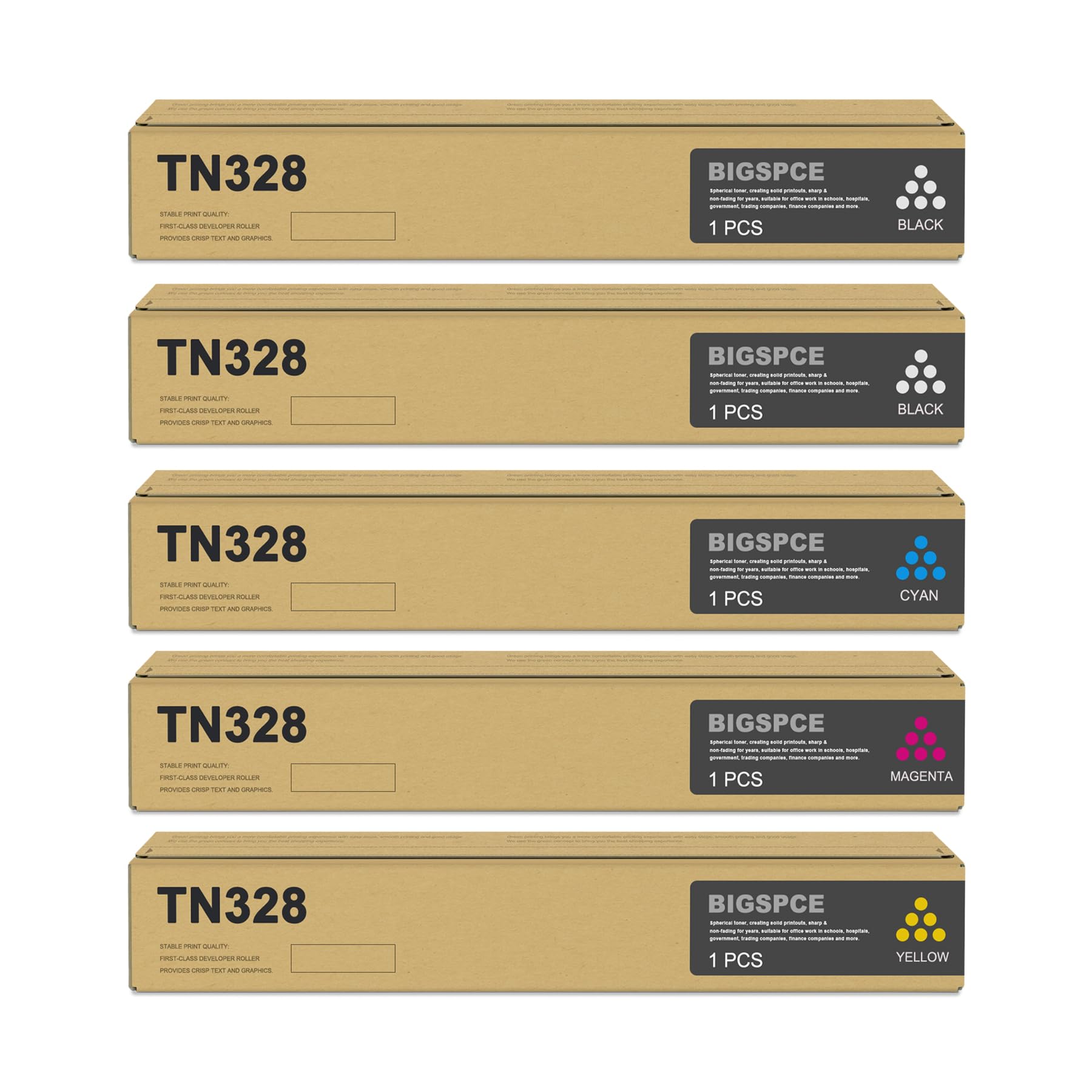 BIGSPCE TN-328 TN328 Toner Cartridges Set (5-Pack, 2Black/1Cyan/1Magenta/1Yellow) - TN328K TN328C TN328M TN328Y Toner Cartridge Replacement for Konica Minolta Bizhub C300i C360i C250i C7130i Printer