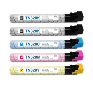 BIGSPCE TN-328 TN328 Toner Cartridges Set (5-Pack, 2Black/1Cyan/1Magenta/1Yellow) - TN328K TN328C TN328M TN328Y Toner Cartridge Replacement for Konica Minolta Bizhub C300i C360i C250i C7130i Printer