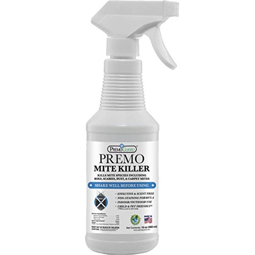 Mite Killer Spray by Premo Guard – Treatment for Dust Spider Bird Rat Mouse Carpet and Scabies Mites – Fast Acting 100% Effective – Child & Pet Safe – Best Natural Extended Protection (16 oz)