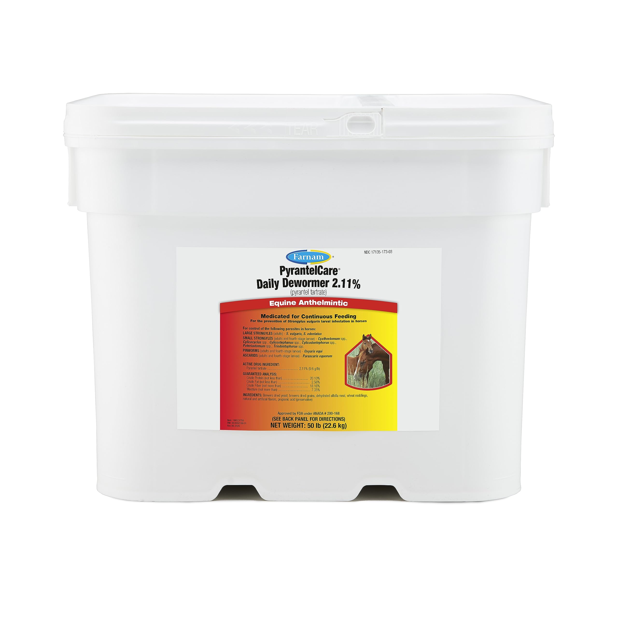 Farnam Pyrantel Care Daily Horse Dewormer 2.11% (Pyrantel Tartrate) for Horses of All Ages, Equine Anthelmintic, Continuous Protection Against Small Stronglyes, Ascardis and Pinworms, 50 lbs