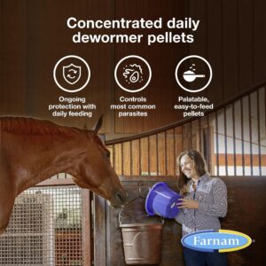 Farnam Pyrantel Care Daily Horse Dewormer 2.11% (Pyrantel Tartrate) for Horses of All Ages, Equine Anthelmintic, Continuous Protection Against Small Stronglyes, Ascardis and Pinworms, 50 lbs