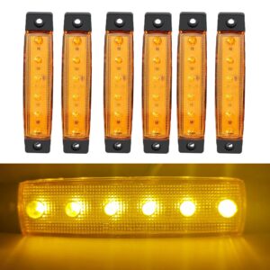 zkfar 6 pcs car led side marker indicator, 12v 3258-6smd sponge strip side light, smoke lens waterproof turn signal lamp, suitable for most cars, trucks, vans, trailers, boats (yellow)