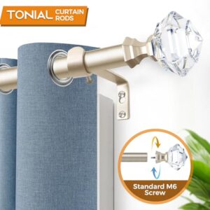 TONIAL Curtain Rods 32 to 58 Inch(2.6-4.8ft), Telescoping Splicing 3/4 Single Rods for Windows Decorative Drapery Rod with Acrylic Diamond Finial, Champagne Gold