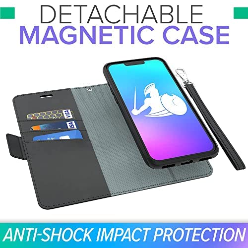 DefenderShield EMF Protection & 5G Anti Radiation iPhone 14 Plus Case - RFID Blocking EMF Shield Detachable Wallet Case with Magnetic Closure (Black)