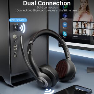 JIAMQISHI Wireless Headset with AI Noise Cancelling Microphone Bluetooth Headset - Bluetooth V5.2 Headphones with Mic Mute for Computer/Laptop/PC/iPhone/Android/Cell Phones/Zoom/Ms Teams-Black