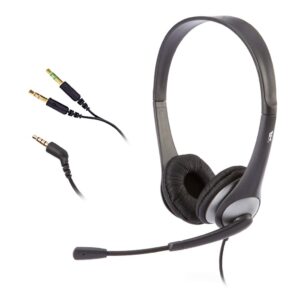 cyber acoustics stereo headset (ac-204), 3.5mm stereo & y-adapter, home, k12 school classroom and education