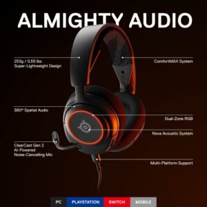 SteelSeries New Arctis Nova 3 Multi-Platform Gaming Headset - Signature Arctis Sound - ClearCast Gen 2 Mic - PC, PS5/PS4, Xbox Series X|S, Switch, Mobile,Black