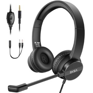 headsets with microphone for laptop, 3.5mm wired computer headset super-lightweight noise cancelling headphones with in-line control volume & mute, pc headset perfect for classroom, home or office