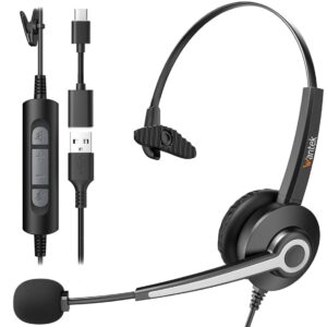 wantek monaural corded usb headsets with noise cancelling mic and in-line controls, uc business headset for skype, softphone, call center