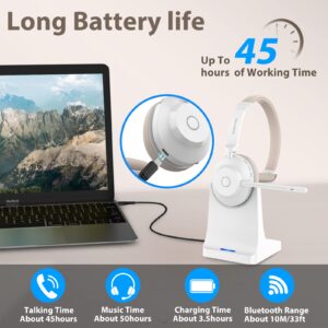 Bluetooth Headset, Wireless Headphones with Microphone Noise Canceling & USB Dongle, Wireless Headset with Mic Mute & Charging Base for PC/Phones/Zoom/Skype/MS Teams/Google Meet Work Headset