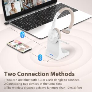 Bluetooth Headset, Wireless Headphones with Microphone Noise Canceling & USB Dongle, Wireless Headset with Mic Mute & Charging Base for PC/Phones/Zoom/Skype/MS Teams/Google Meet Work Headset