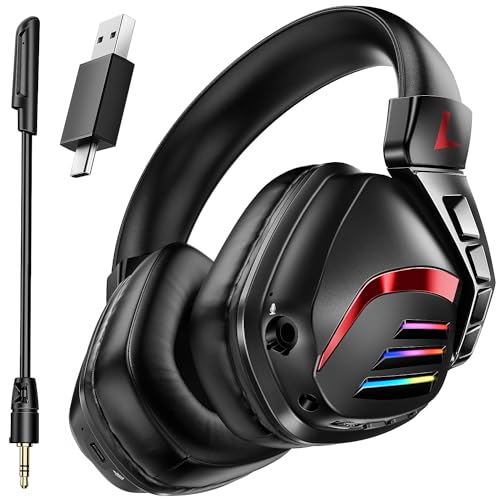 Wireless Gaming Headset for PS5 PS4 PC Switch, 2.4GHz Gaming Headphones with Microphone Detachable Noise Canceling, 7.1 Stereo, 30Hr Battery, USB & Type-C Double Dongle