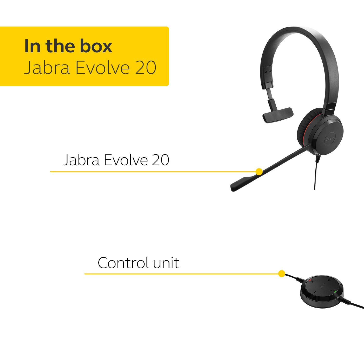 Jabra Evolve 20 MS Teams Wired Headset, Mono Telephone Headset for Greater Productivity, Superior Sound for Calls and Music, USB Connection, All Day Comfort Design