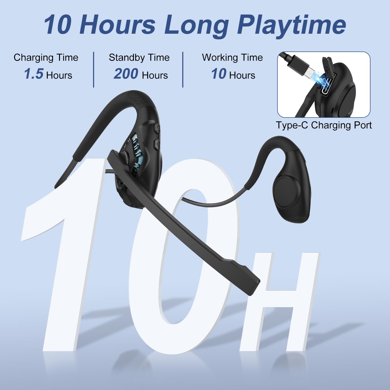 Giveet Bluetooth Headset with Microphone, Open Ear Headphones Wireless Noise Cancelling for Phone Laptop PC Computer, 10 Hours Playtime, Lightweight & Comfortable for Office Driving Working Home