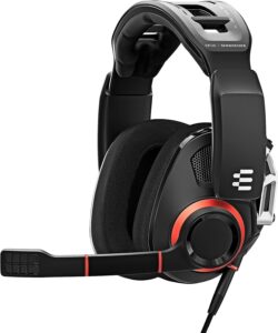 epos i sennheiser gsp 500 wired open acoustic gaming headset, noise-cancelling microphone, adjustable headband with customizable contact pressure, volume control, pc + mac + xbox + ps4, pro –black/red