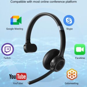 MONODEAL Trucker Bluetooth Headset, Wireless Headset with Microphone ENC Noise Cancelling & Mute Button, 30H Talk Time, Bluetooth 5.2 Headphones for Work, Office, Call Center