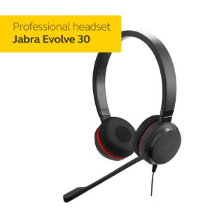 Jabra Evolve 30 II Wired Headset, Stereo, UC-Optimized – Telephone Headset with Superior Sound for Calls and Music – 3.5mm Jack/USB Connection – Pro Headset with All-Day Comfort