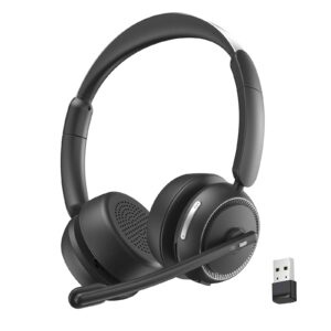 dytole wireless headset with microphone for pc, bluetooth headset with noise canceling microphone & hi-fi stereo sound, usb wireless headset for laptop, 65 hrs working time, work from home/open office