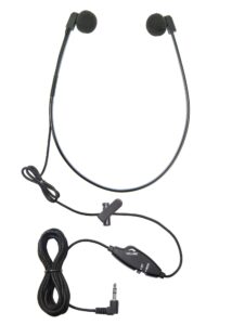 ecs wordhear-o 3.5mm transcription headset, in-line volume control, under chin, 10' cord with clothing clip, 3 extra pair extra of ear sponges, computer and transcribing headphones