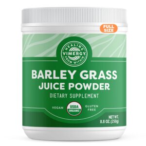 vimergy barley grass juice powder – clean superfood formula – promotes cardiovascular health* – organic, vegan & gluten-free – regular size 250g