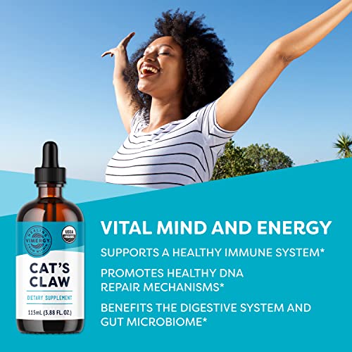 Vimergy USDA Organic Cat’s Claw Extract, 57 Servings – Alcohol Free Cats Claw Tincture - Supports A Healthy Immune System - Gluten-Free, Non-GMO, Kosher, Vegan & Paleo Friendly (115 ml)