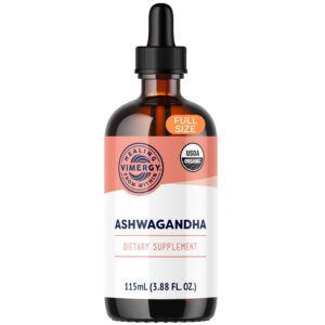 vimergy usda organic ashwagandha liquid extract, 57 servings –stress supplement drops – adaptogen - supports cognitive function – sleep support – alcohol-free, non-gmo, vegan & paleo friendly (115 ml)