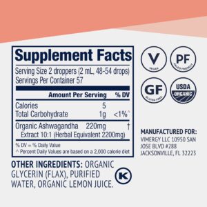 Vimergy USDA Organic Ashwagandha Liquid Extract, 57 Servings –Stress Supplement Drops – Adaptogen - Supports Cognitive Function – Sleep Support – Alcohol-Free, Non-GMO, Vegan & Paleo Friendly (115 ml)