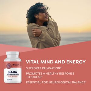 Vimergy GABA with Magnesium, 60 Servings – Natural Calm & Relaxation Support Capsules – Supports Stress Response & Brain Health - Non-GMO, Gluten-Free, Kosher, Soy-Free, Vegan, Paleo Friendly