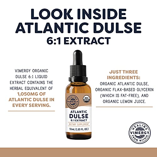 Vimergy USDA Organic Atlantic Dulse Extract, 55 Servings – Raw Liquid Seaweed Dulse Supplement Drops - Alcohol-Free, Vegan & Paleo Friendly (55 ml)