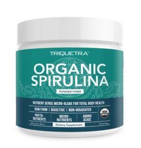 organic spirulina powder - made with parry® spirulina. the best spirulina in the world, highest nutrient density - non-irradiated, 4 organic certifications, vegan farming process (75 servings - 8 oz.)