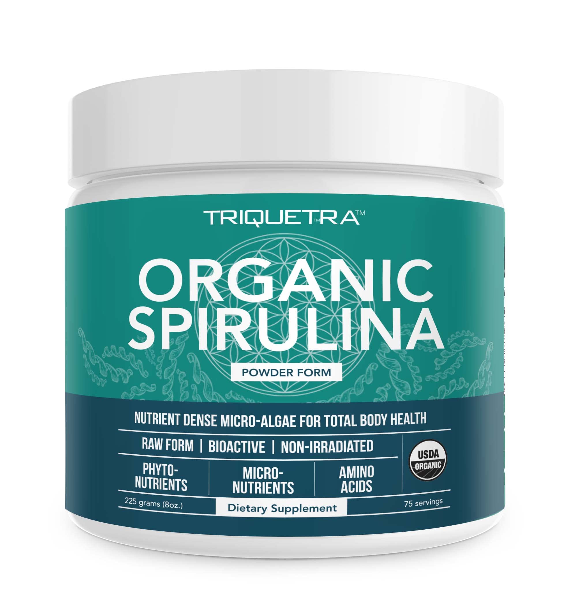 Organic Spirulina Powder - Made with Parry® Spirulina. The Best Spirulina in The World, Highest Nutrient Density - Non-Irradiated, 4 Organic Certifications, Vegan Farming Process (75 Servings - 8 oz.)