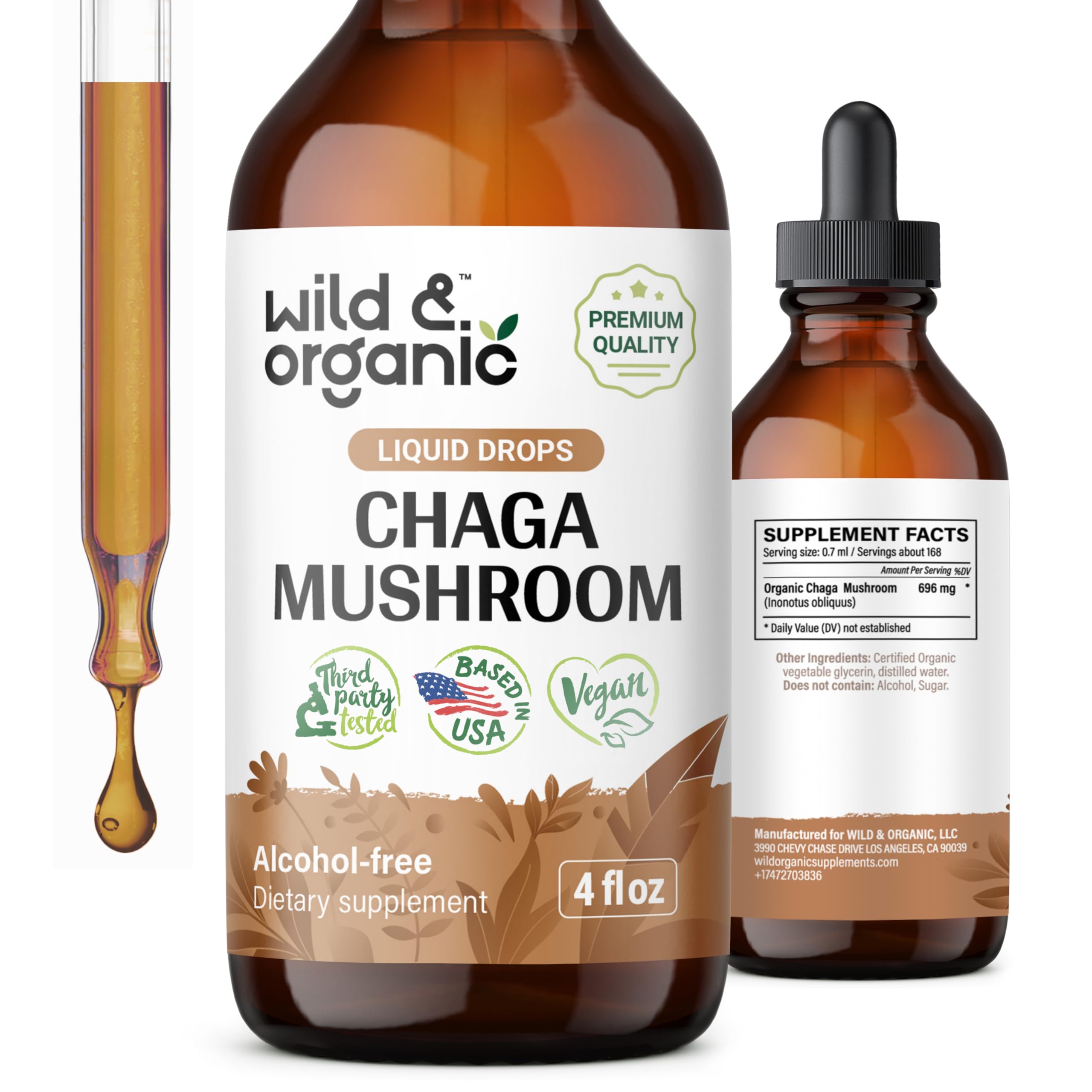 Chaga Mushroom Tincture - Immune Support Supplement w/Organic Chaga Mushrooms - Alcohol-Free Chaga Mushroom Drops for Immunity - Chaga Mushroom Supplement Liquid - Chaga Mushroom Extract - 4 oz