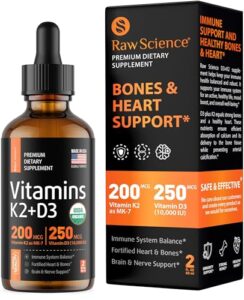 liquid vitamin d3 k2 10000 iu & 200 mcg - vitamin d with mk7 vitamin k2 drops - bone density & heart support liquid vitamins for women & men, high absorption vit k2 d3 vitamin supplement - 2 fl oz