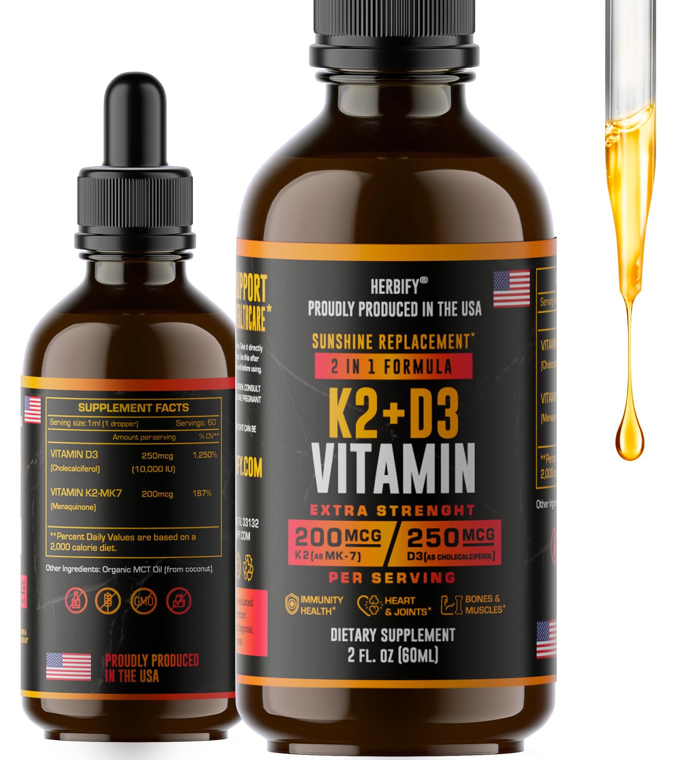 Vitamin D3 K2 Drops – Liquid Vitamins for Women, Men & Teen Vitamins - Bone Strength Supplements - D3 K2 Mt Vitamins for Immune Support & Heart Health - Vitamin D3 10000 Iu Liquid K2 Drops – 2 oz