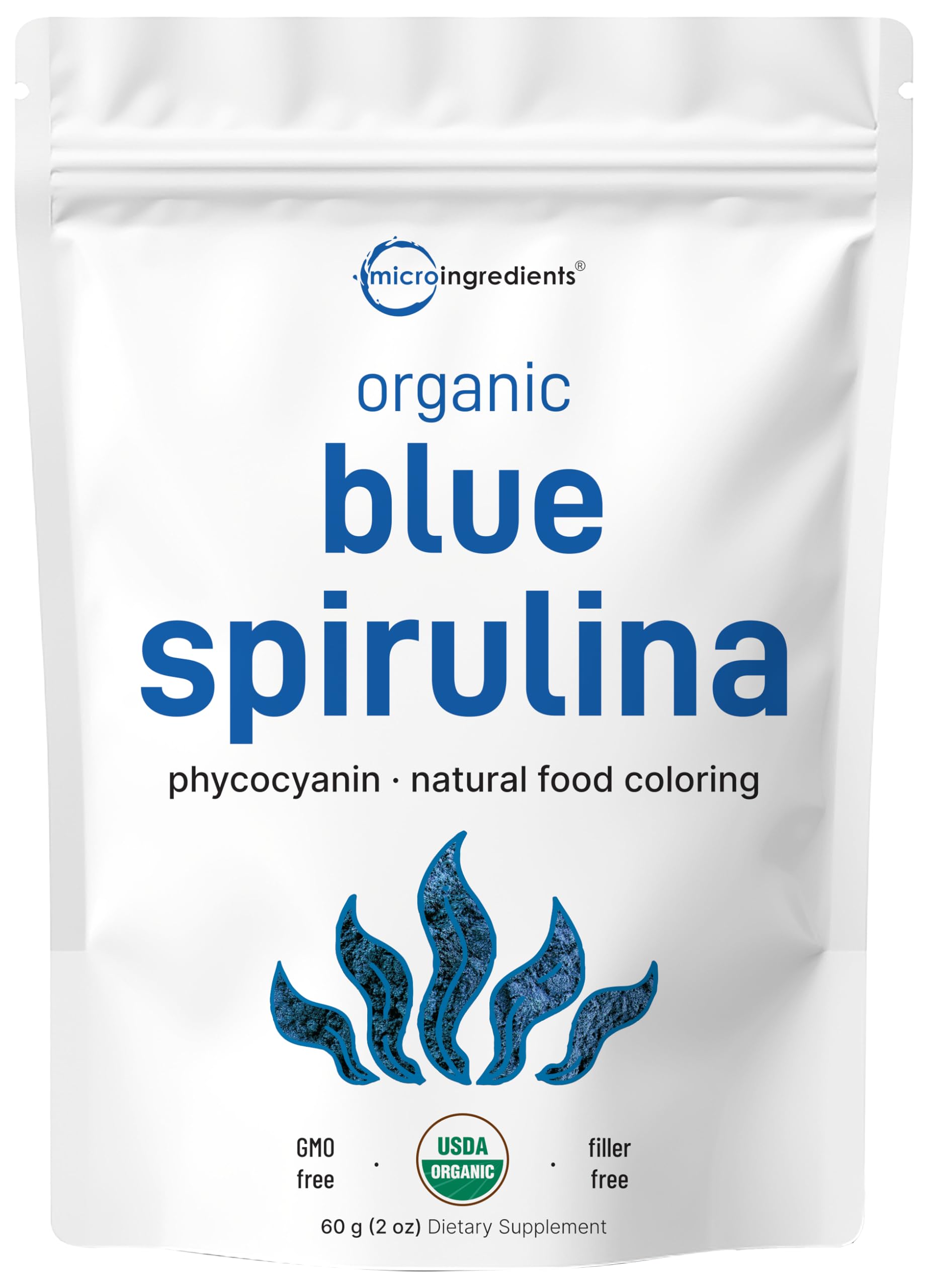 Organic Blue Spirulina Powder (Phycocyanin Extract), 60 Servings - No Fishy Smell, 100% Vegan Protein from Blue-Green Algae, Natural Luminous Food Coloring for Smoothies, Baking, Drinks & Cooking