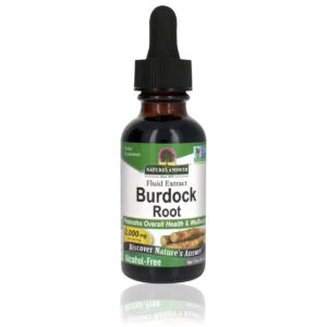 nature's answer alcohol-free burdock root 2000mg 1oz extract | herbal supplement | promotes overall wellbeing | gluten-free, non-gmo, vegan, no artificial flavors or preservatives | single count