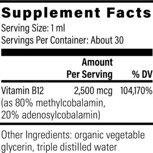 Earth Harmony Naturals Organic Vegan Vitamin B12 Sublingual Liquid Supplement - 2000mcg Methylcobalamin Drops for Natural Energy and Immune System Support - 1 Fl Oz