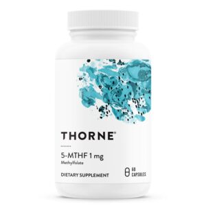 thorne 5-mthf - methylfolate (active b9 folate) supplement - supports cardiovascular health, fetal development, nerve health, methylation, and homocysteine levels - 60 capsules - 5-mthf 1mg