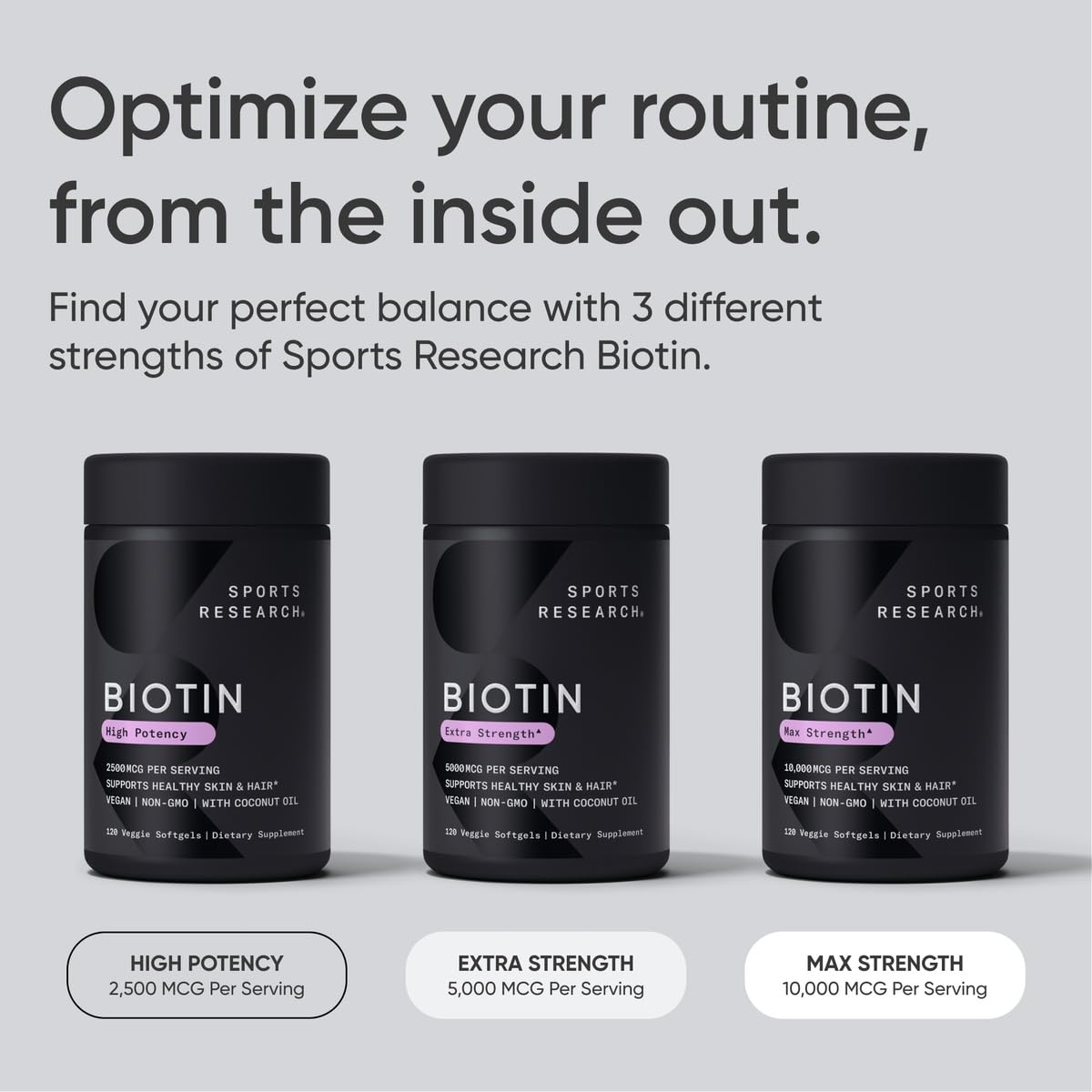 Sports Research Vegan Biotin 10,000mcg with Organic Coconut Oil - Max Strength Biotin Vitamin B7 for Healthier Hair & Skin and Keratin Support - Non-GMO & Gluten Free, 30 Softgels