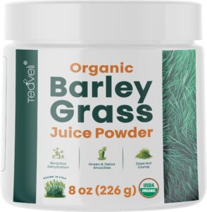 organic barley grass juice powder– utah grown raw green juice & barley grass juice extract for detox- complements wheatgrass juice- made in usa to everraw® standards with bioactive dehydration™- 8 oz